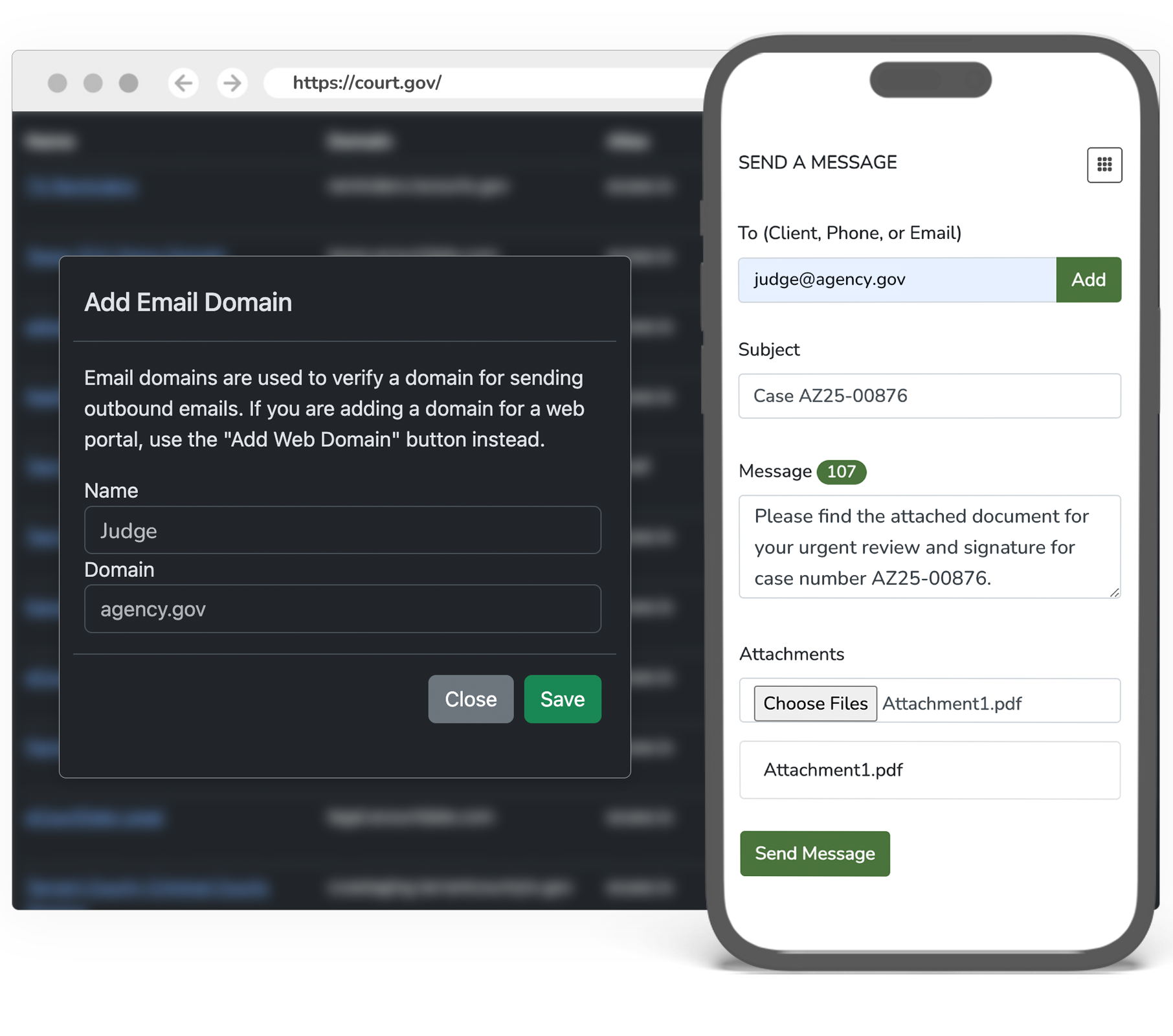 Use custom web and email domains for your court.